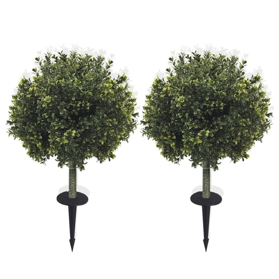 29 Inch Artificial Boxwood Topiary Tree with Ground Spike, Set of 2 ...