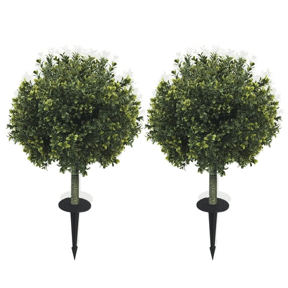29 Inch Artificial Boxwood Topiary Tree with Ground Spike, Set of 2 ...