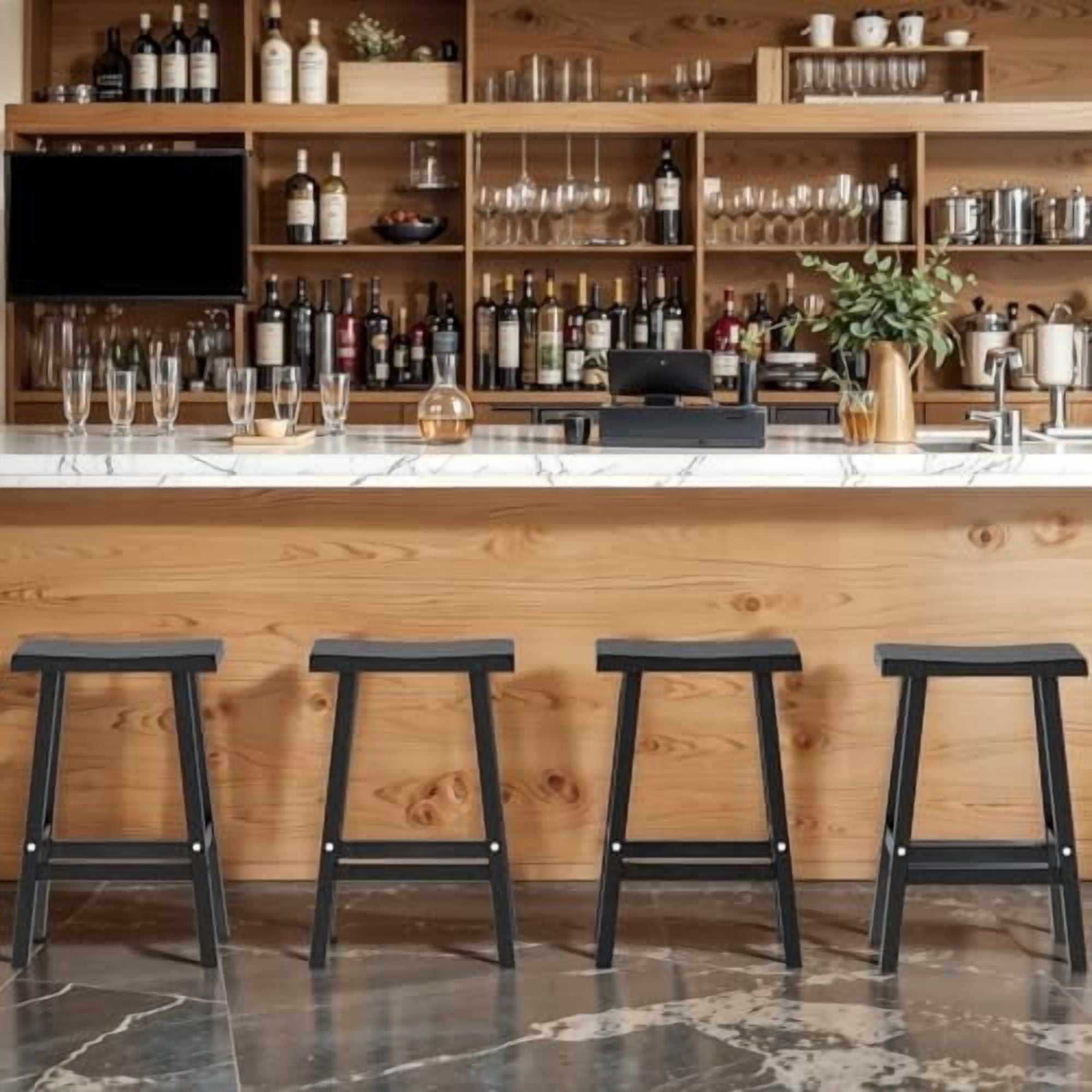29 Inch Bar Stool with Footrest,Classic Resin Counter Stool Set of 4 ...