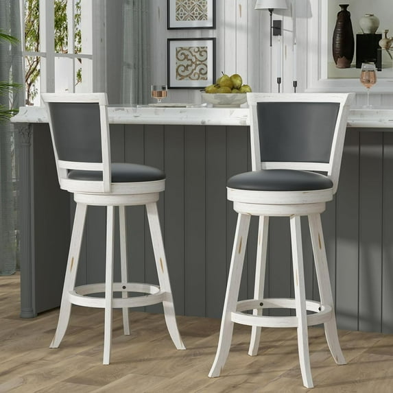 29 Inch Bar Stools with Swivel Function, High Back gray Faux Leather ...