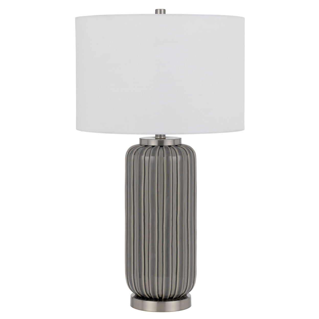 29 Inch Ceramic Curved Table Lamp with Stripes, Dimmer, Gray- Saltoro ...