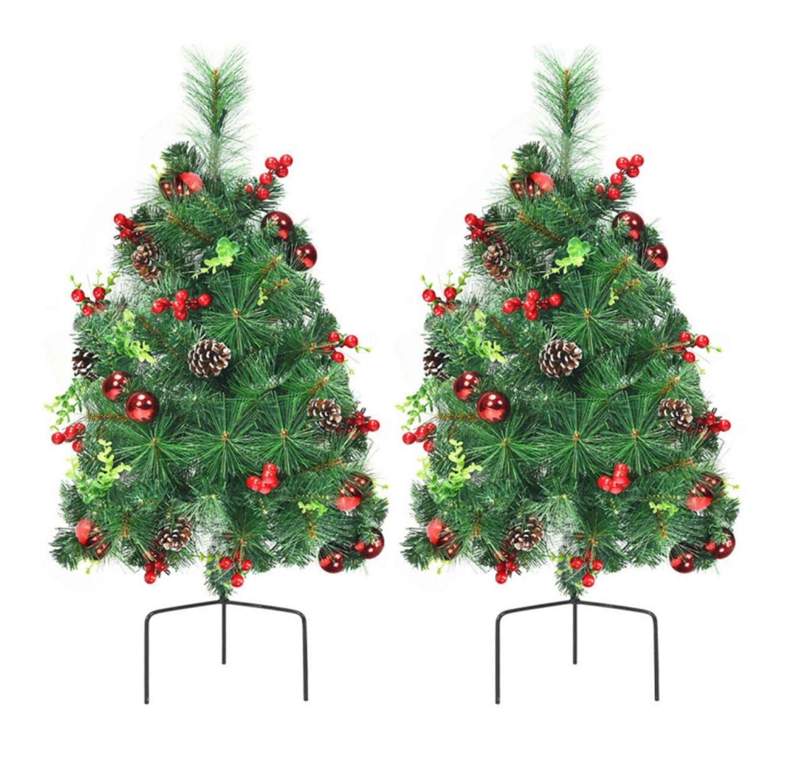 29 Inch Christmas Trees (2 Pack) - Pre-Lit Pine Trees with Decorations ...