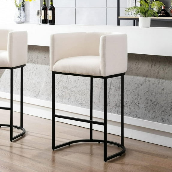 29 Inch Counter Height Bar Stool, Cream Linen Fabric Upholstered Seat ...