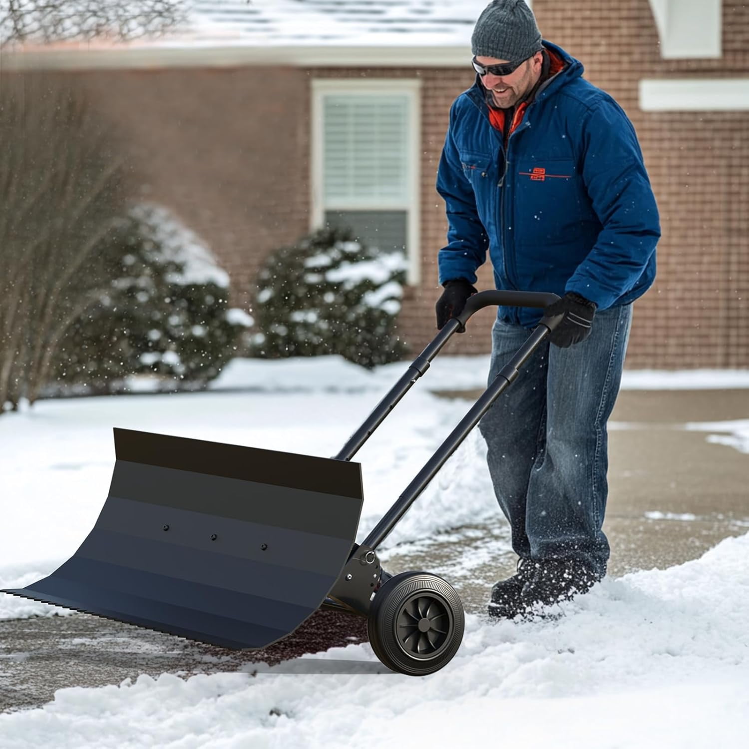 29 Inch Heavy Duty Snow Shovel with Wheels, Ice and Snow Dual Use Snow ...