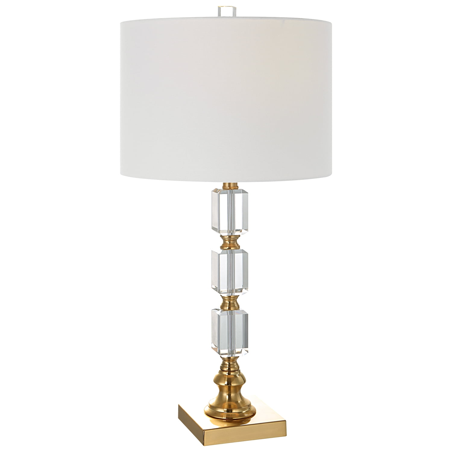 Benjara 29 Inch Metal Table Lamp, Stacked Crystals, Antique Brass ...
