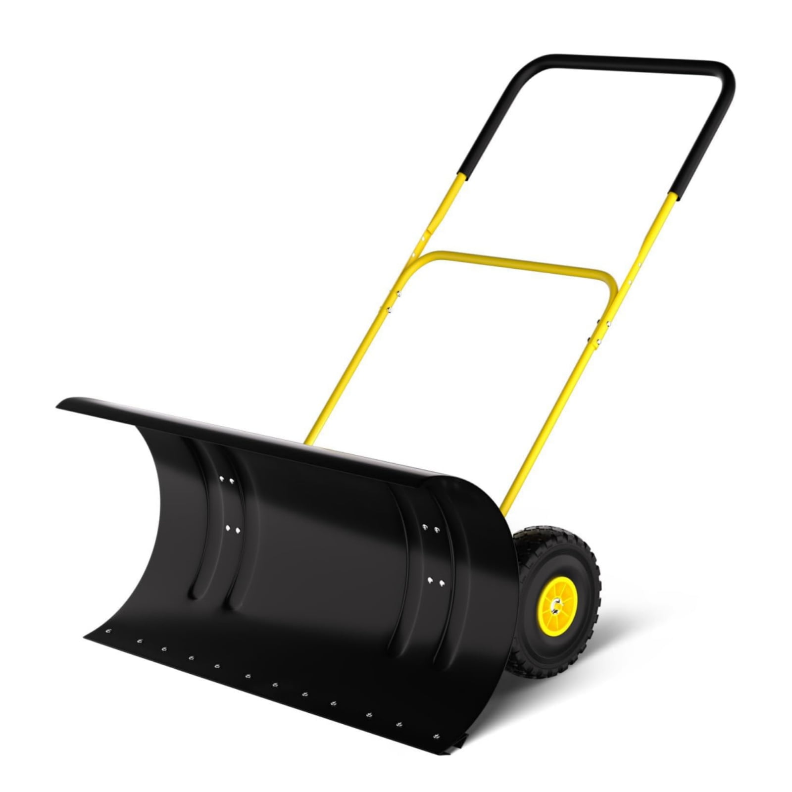 29-Inch Snow Pusher Shovel with Wheels, Adjustable Handle and Angled ...