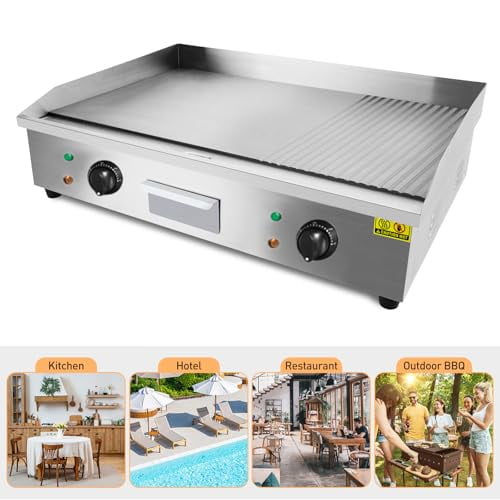 29 Inch Stainless Steel Electric Griddle, 3000W 110V, Half Flat Half ...