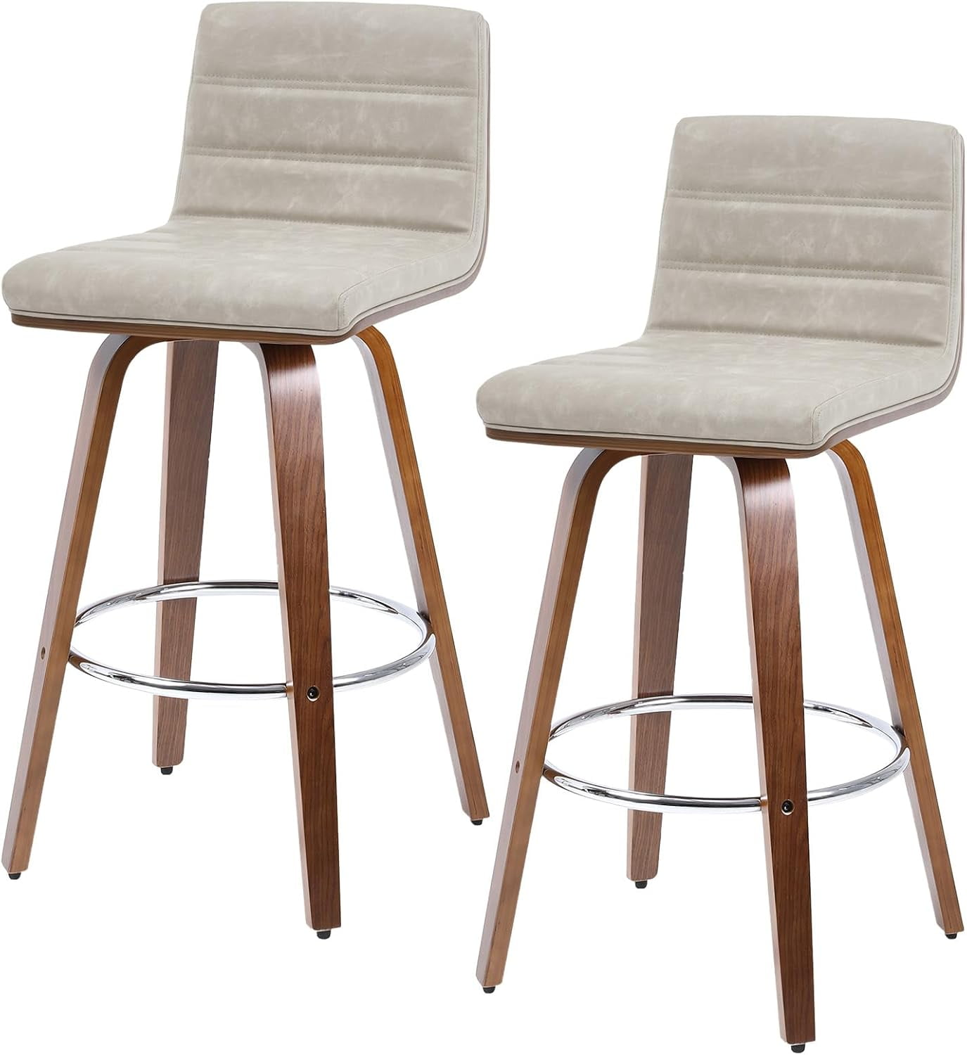 29 Inch Swivel Bar Stool with Back Mid-Century PU Leather Upholstered ...