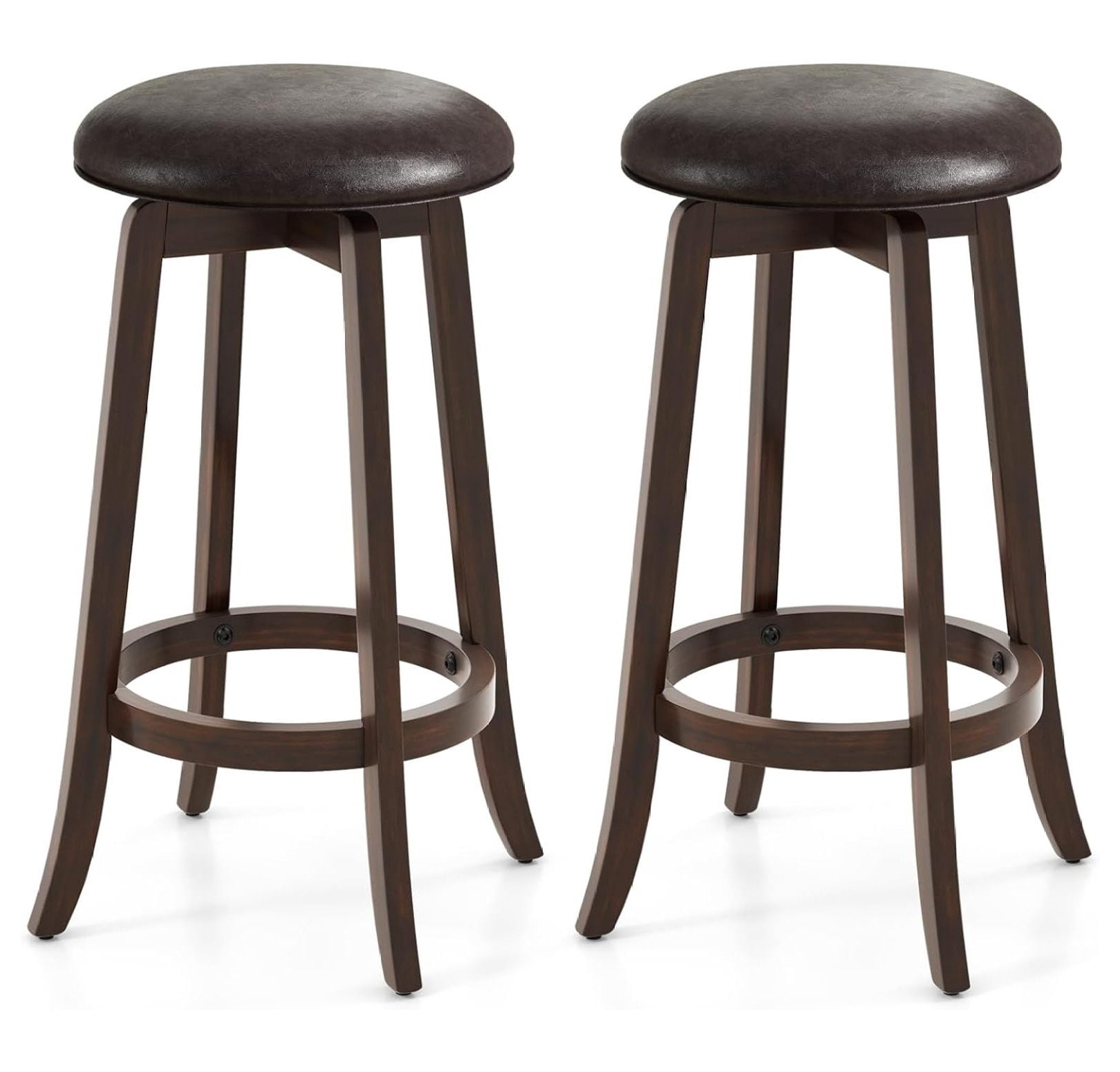 29-Inch Swivel Bar Stools Set of 2, Upholstered Barstools w/PU Leather ...