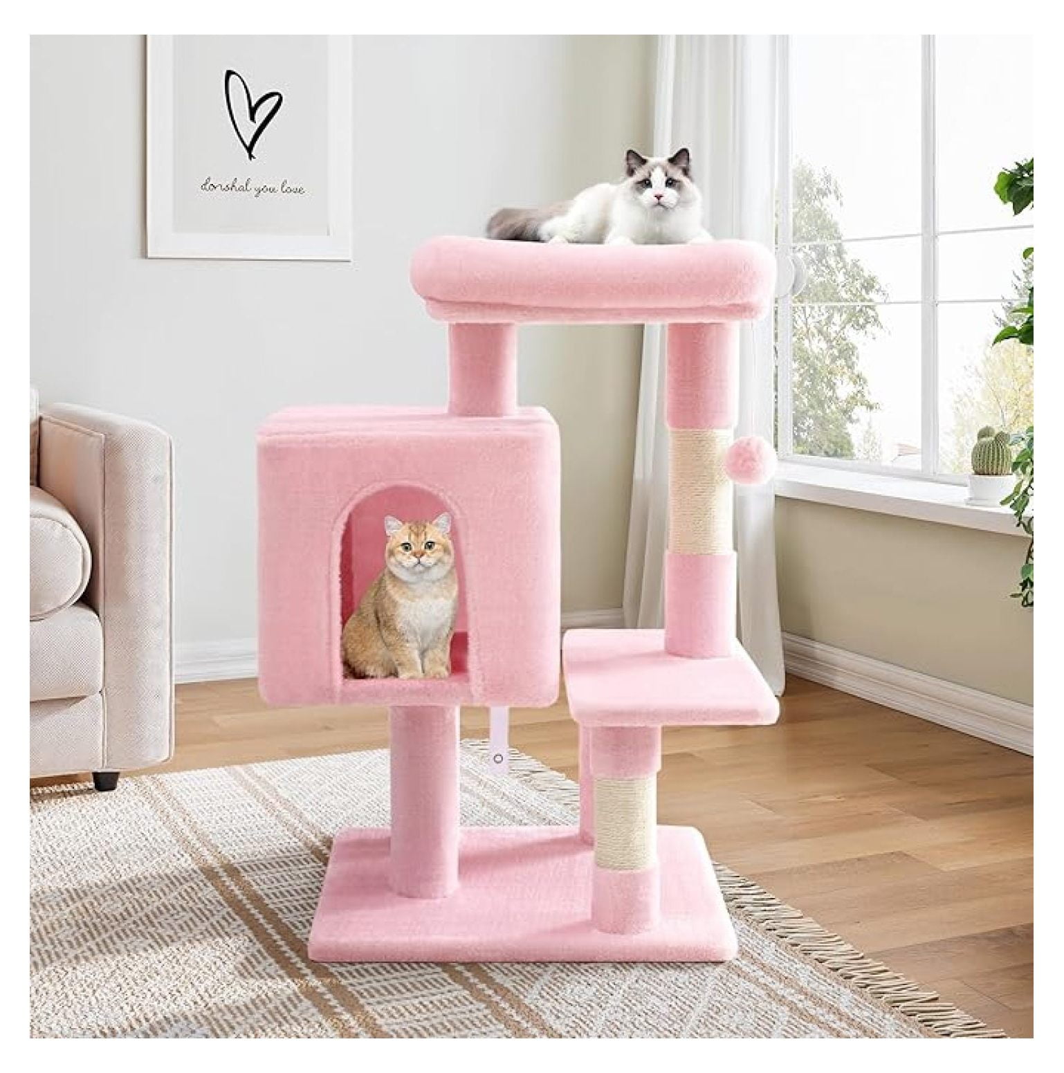 29 Inch Tower, Plush Cat Condo with Scratching Posts, Multi-Level ...