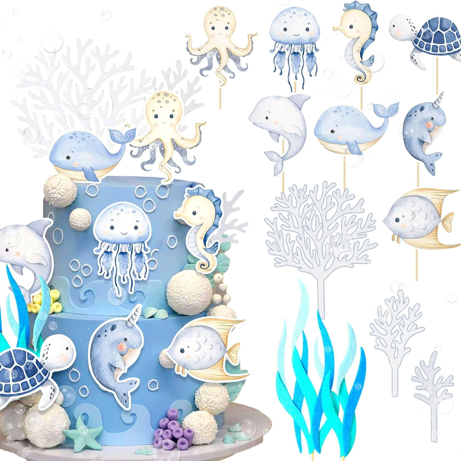 29 PCS Under the Sea Cake Toppers Ocean Animal Cupcake Toppers Under ...