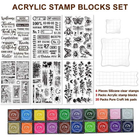 29 Pcs Acrylic Stamps for Crafting Card Making Supplies Set Include 3 ...