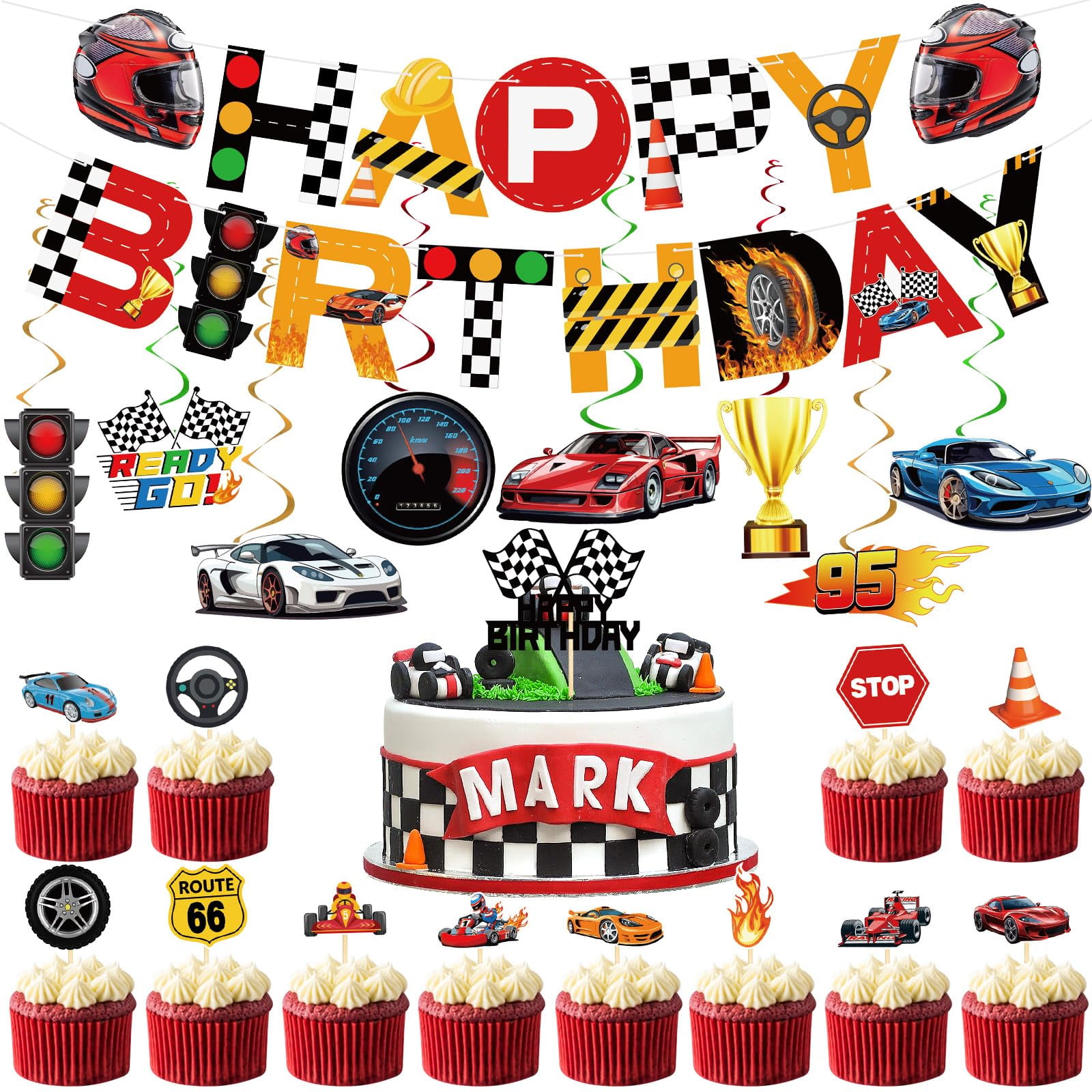29 Pcs Race Car Birthday Party Banner, Race Car Party Decorations ...