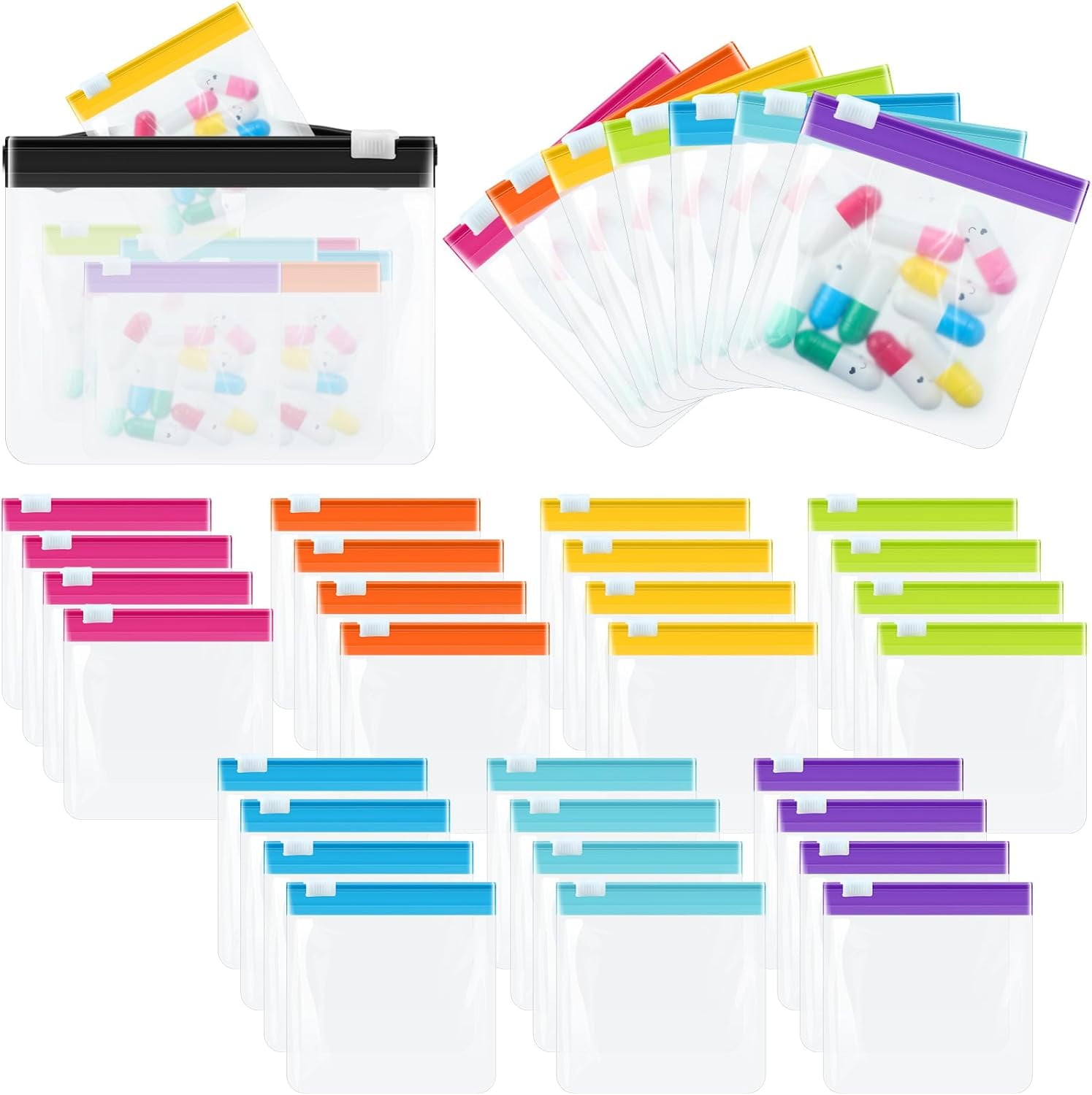 29 Pcs Zippered Pill Pouch Bags Reusable Pill Pouch Set Clear Plastic ...