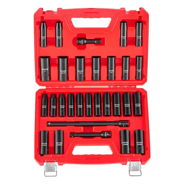29-Piece 1/2" Drive Impact Socket Set,6-Point Deep SAE(3/8" to 1")and ...