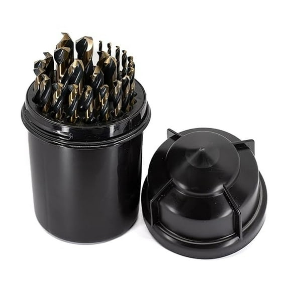 29 Piece Mechanics Length High Speed Steel Drill Bit Set in Round Case (1/16" - 1/2" x 64ths ...