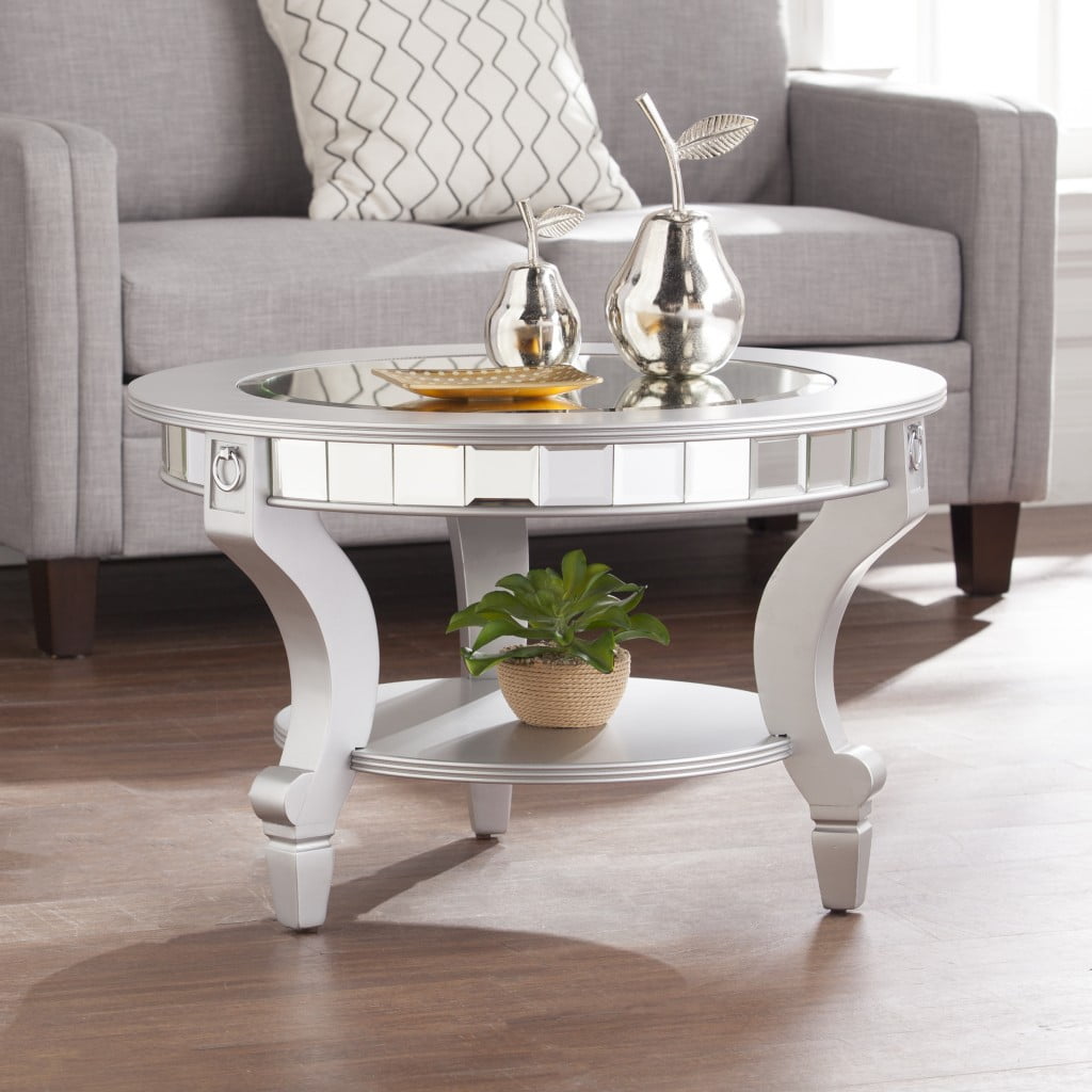 29" Silver Mirrored And Metal Round Mirrored Coffee Table - Walmart.com