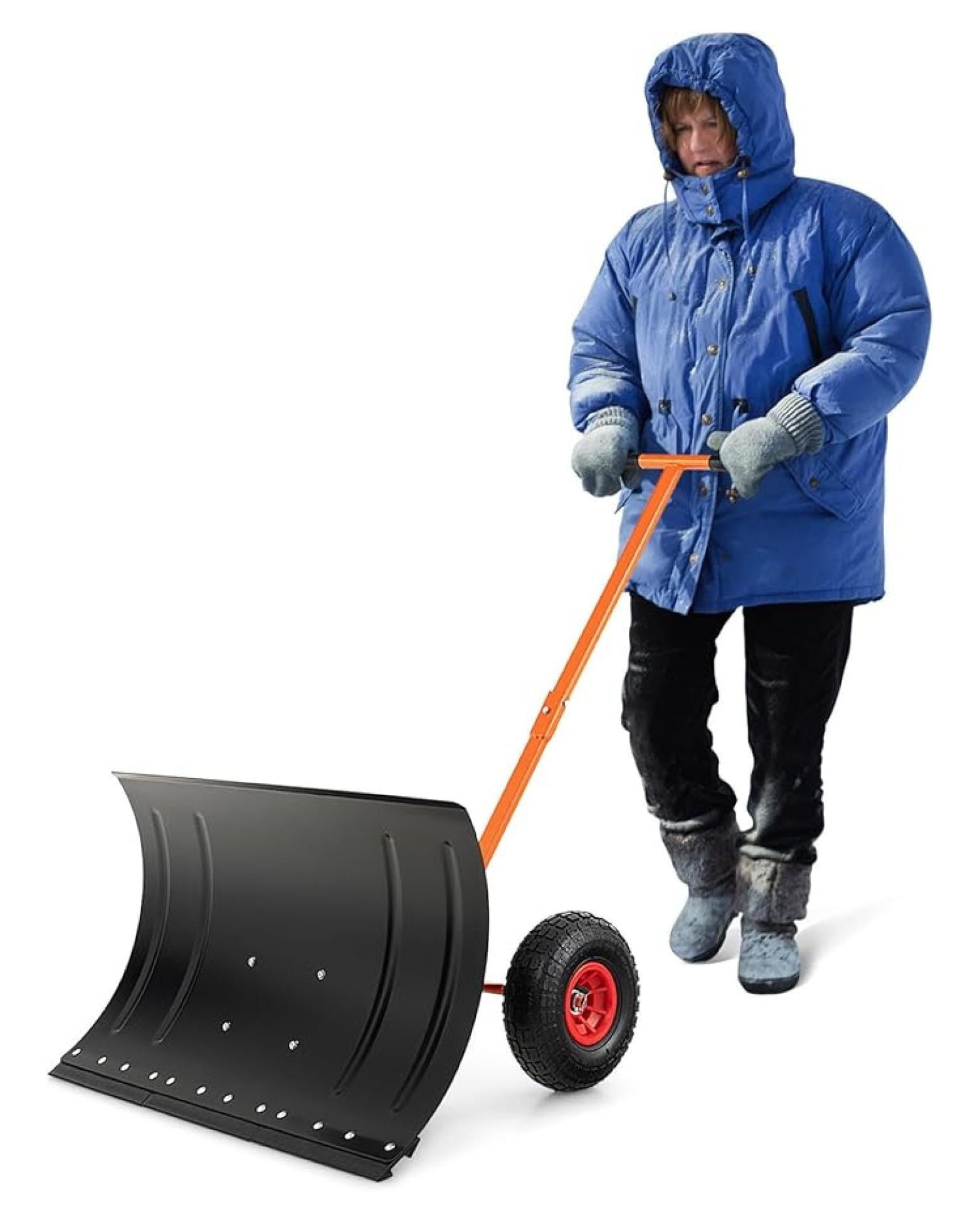29" Snow Shovel with Wheels, Metal Snow Pusher Shovel w/Detachable ...