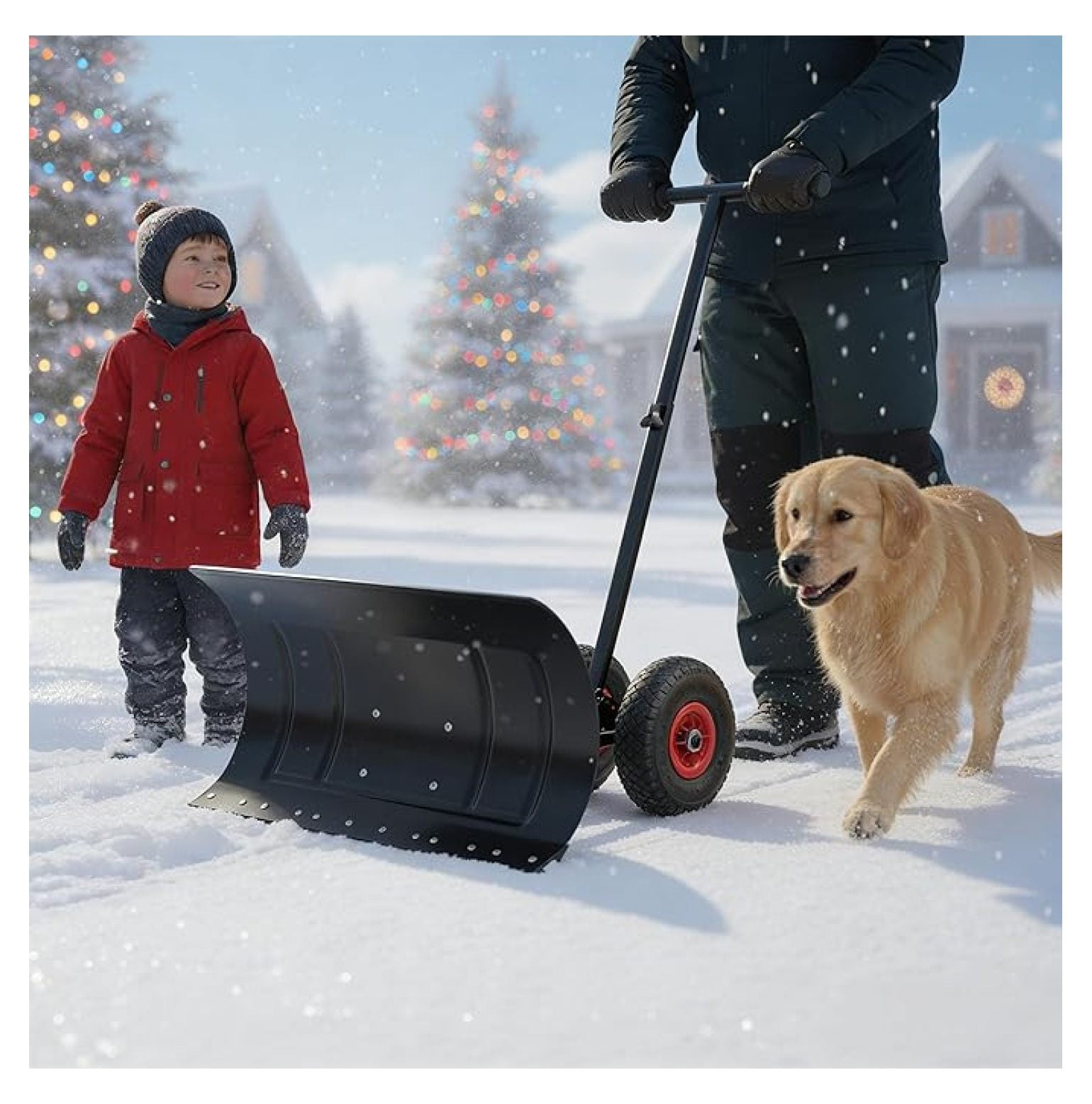 29" Snow Shovel w/Wheels for Seniors, Back Saver Snow Plow w/ 5 ...