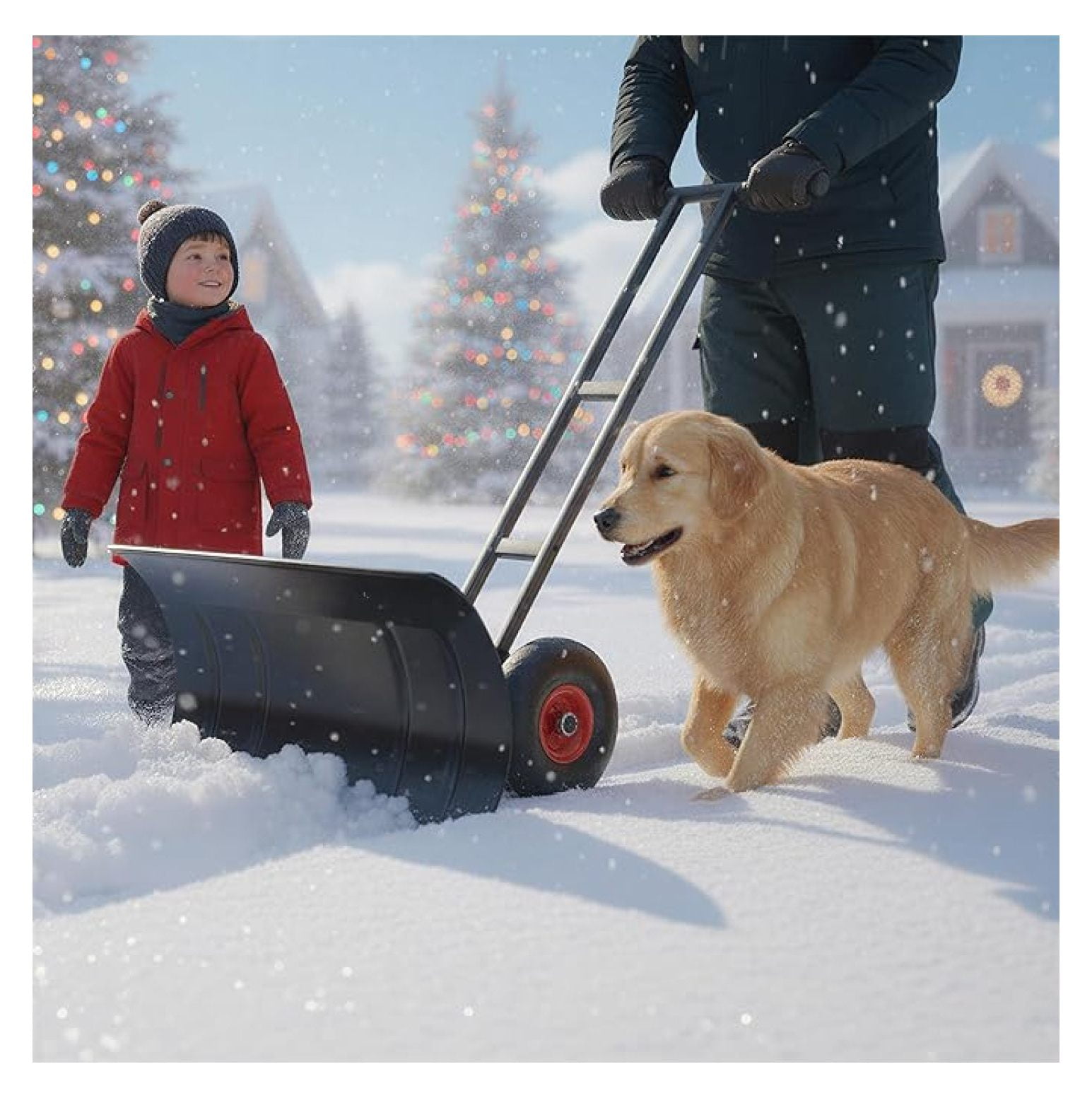 29" Snow Shovel w/Wheels for Seniors, Back Saver Snow Plow w/ 7 ...