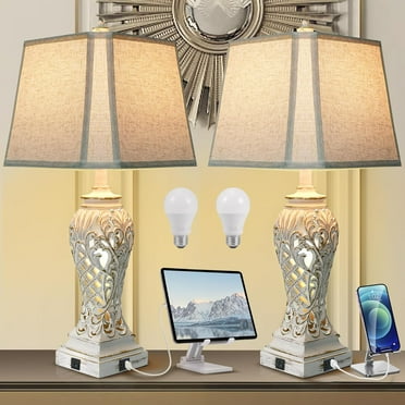 Gymax Matching 3-Piece Lamp Set for Modern Home - 2 Table Lamps, 1 ...