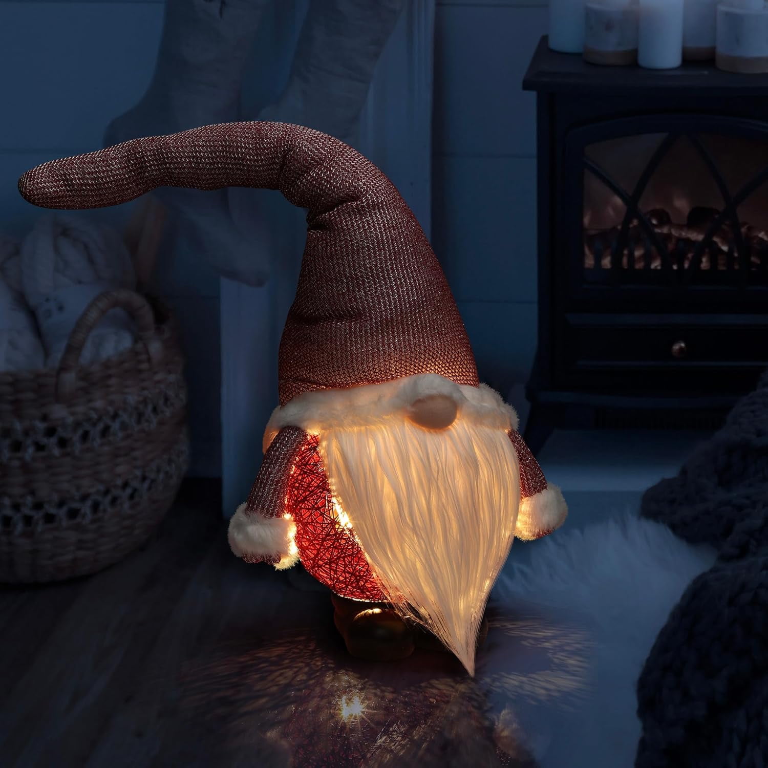 29" Tall Light-Up Santa Gnome Christmas Decoration with Warm White LED ...