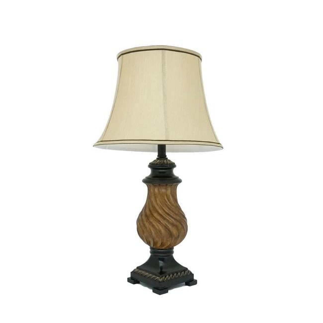 29 in. Traditional Round Table Lamp, Beige Fabric Shade & Brown Plinth ...