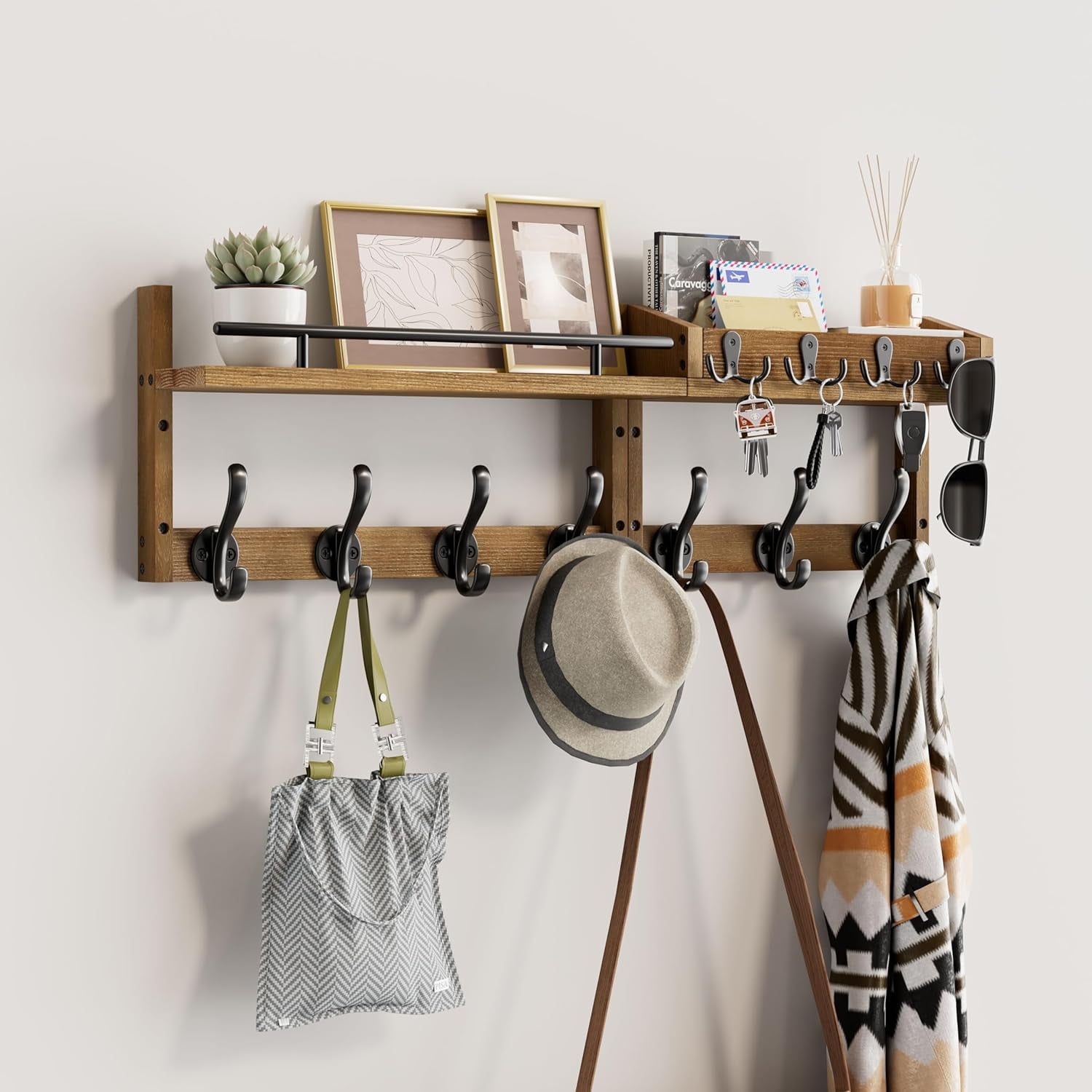 29 inch Coat Rack Wall Mount with Shelf, Entryway Wall Shelf with Hooks ...