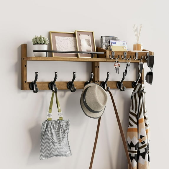 29 inch Coat Rack Wall Mount with Shelf, Entryway Wall Shelf with Hooks ...