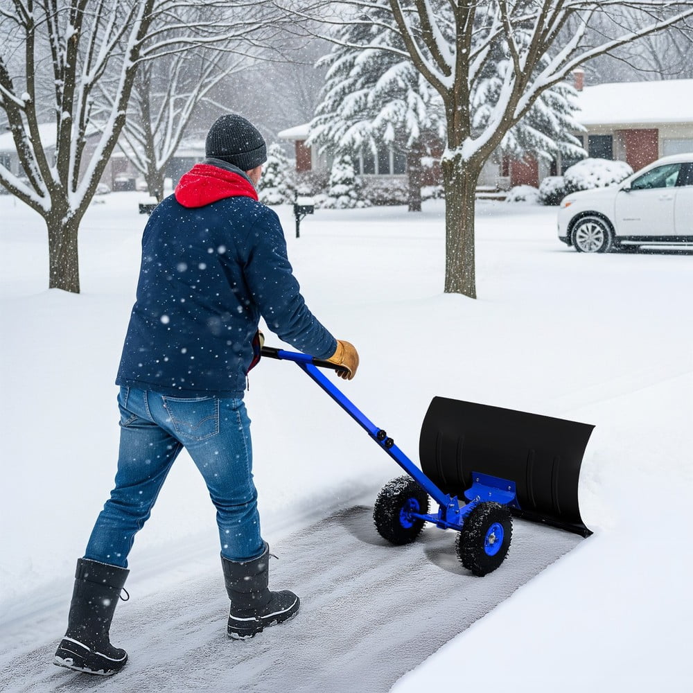29 x 18in T-Handle Snow Plow withWheels Heavy Duty Human-Powered ...