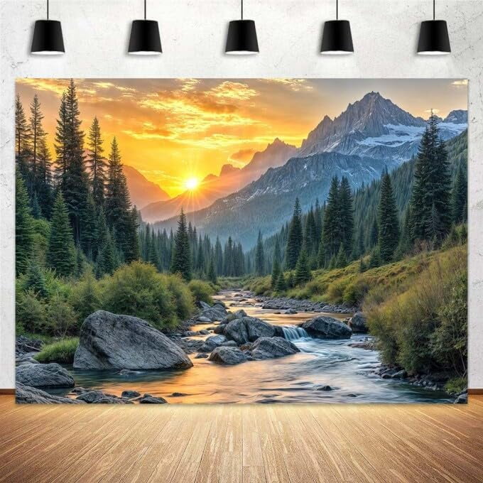 29 x 37 Inch Nature Mountain Forest Backdrop, Mountain Lake Backdrop ...