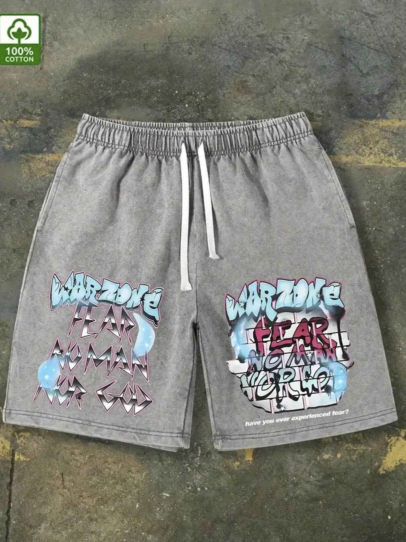290 grams, wash shorts, contrasting text print, double-sided print ...