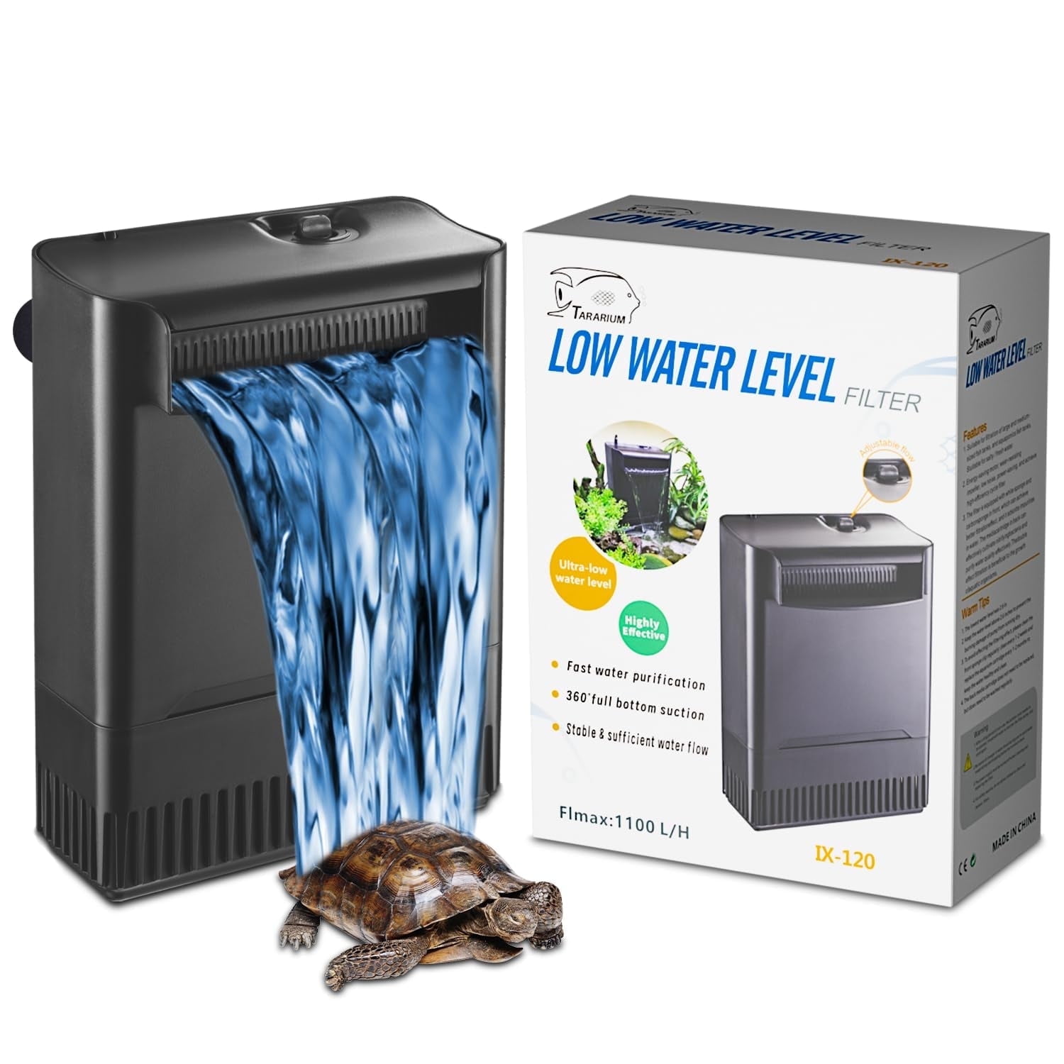 290GPH Turtle Tank Filter for 40-85 Gallon, Turtle Filter Low Water ...
