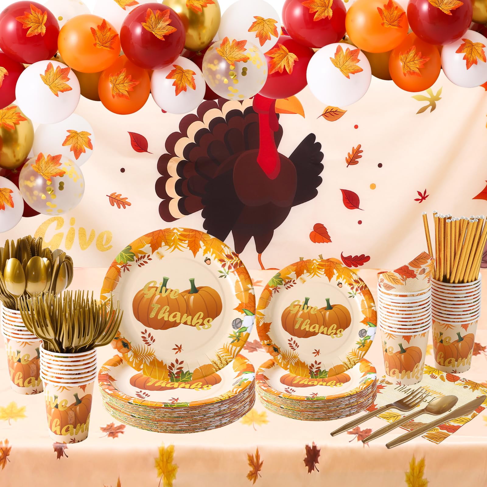 291 PCS Thanksgiving Party DHF10 Supplies with Balloons Tablecloth ...