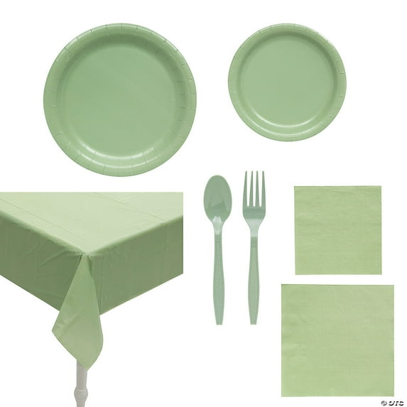 294 Pieces Sage Green Party Disposable Tableware Kit for 48 Guests ...