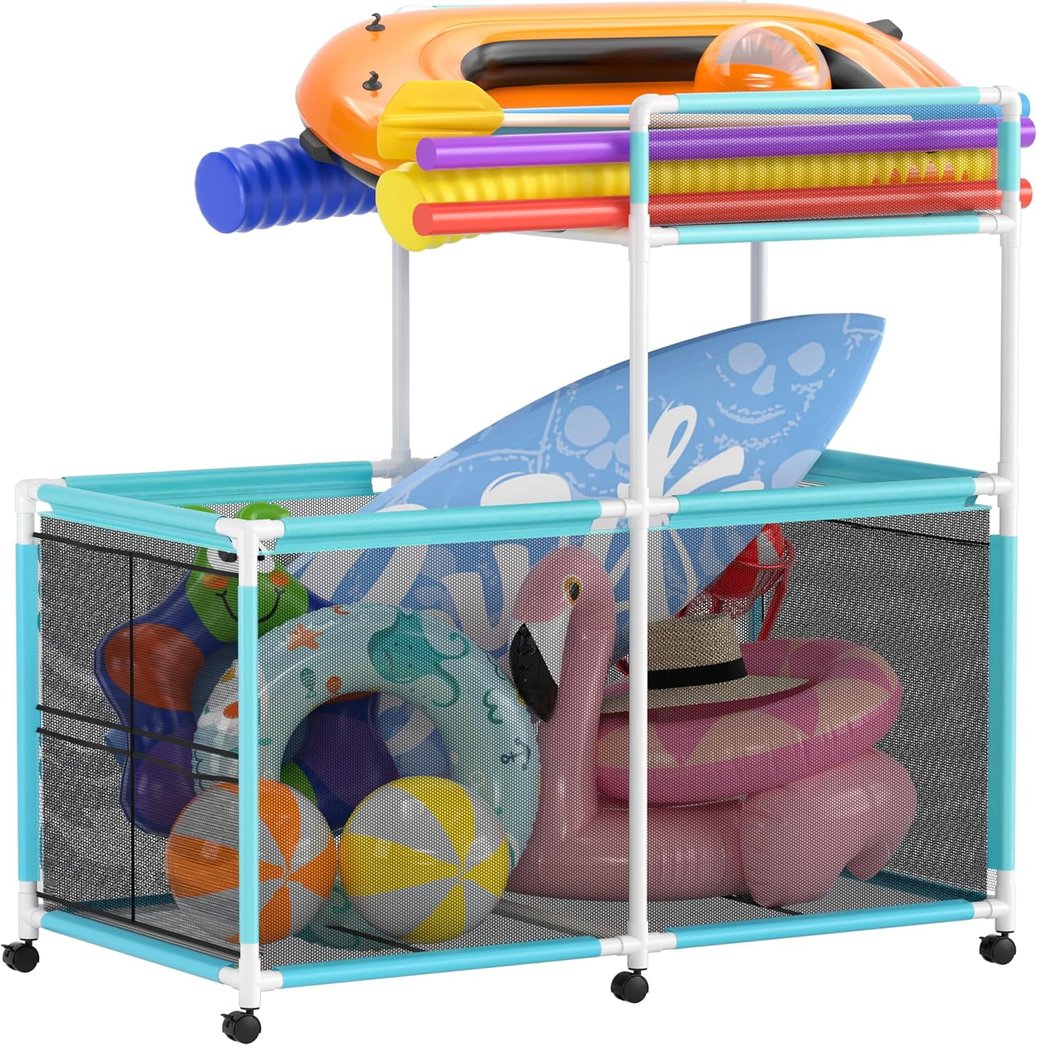 295 Gallon Pool Float Storage, Rolling Pool Storage Bin, Mesh Swimming ...