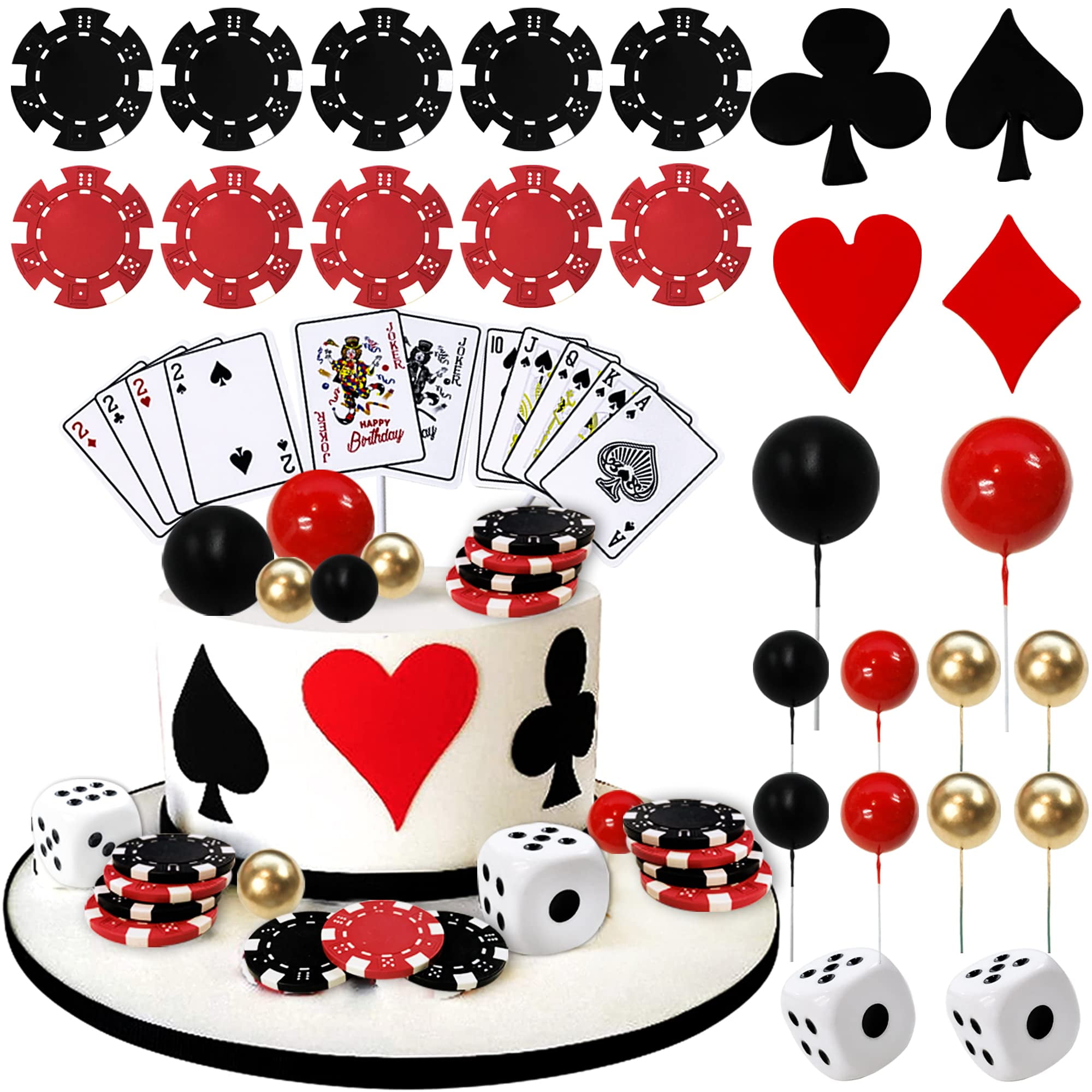 29PCS Casino CakeITSC Decoration Dice Poker Chips Cupcake Cake Topper ...