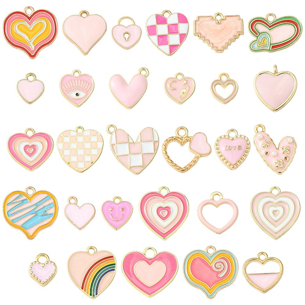 29Pcs 29 Styles Light Gold Alloy Enamel Pendants Mixed Heart Charm ...