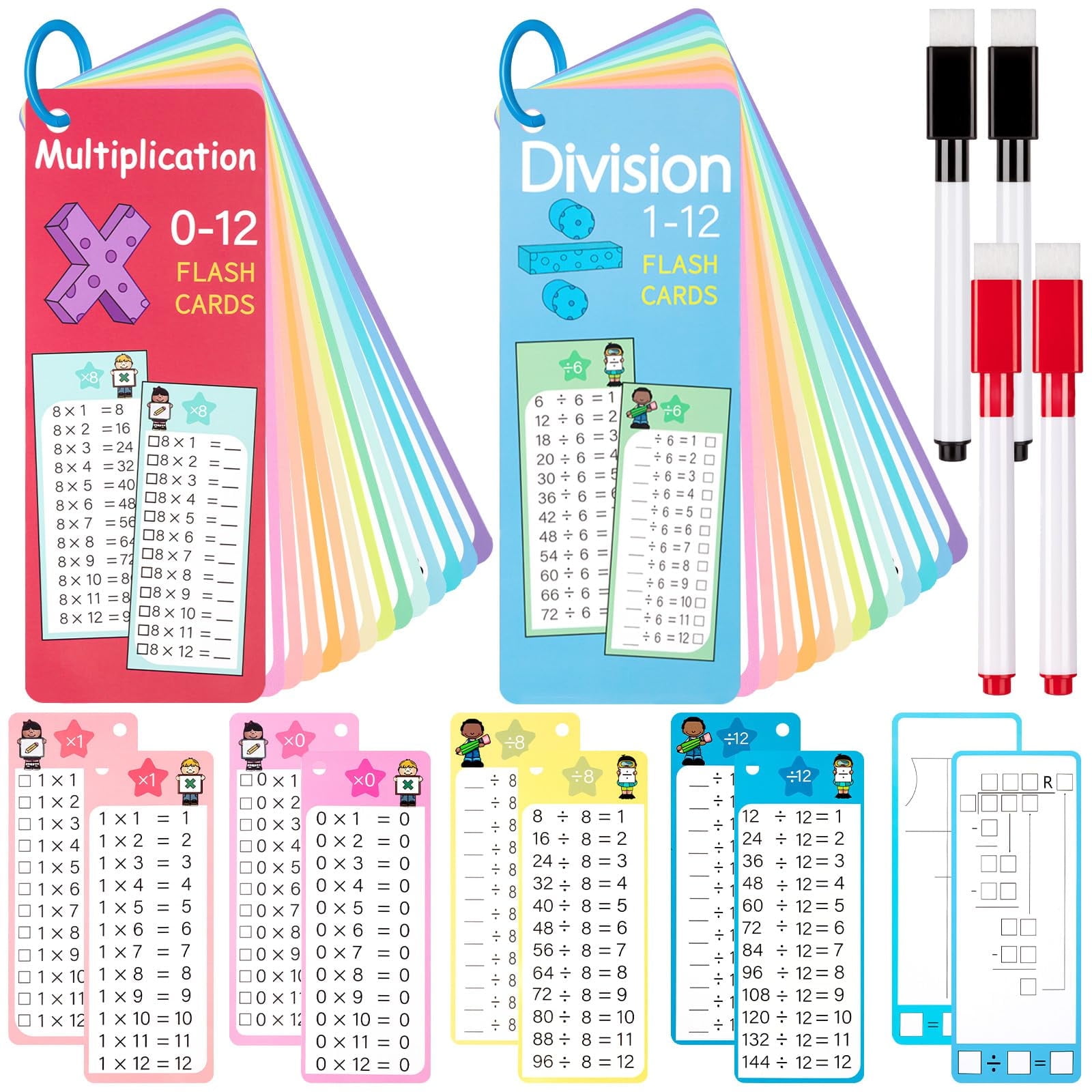 29Pcs Multiplication and Division Flash Cards, Math Flash Card with 4 ...