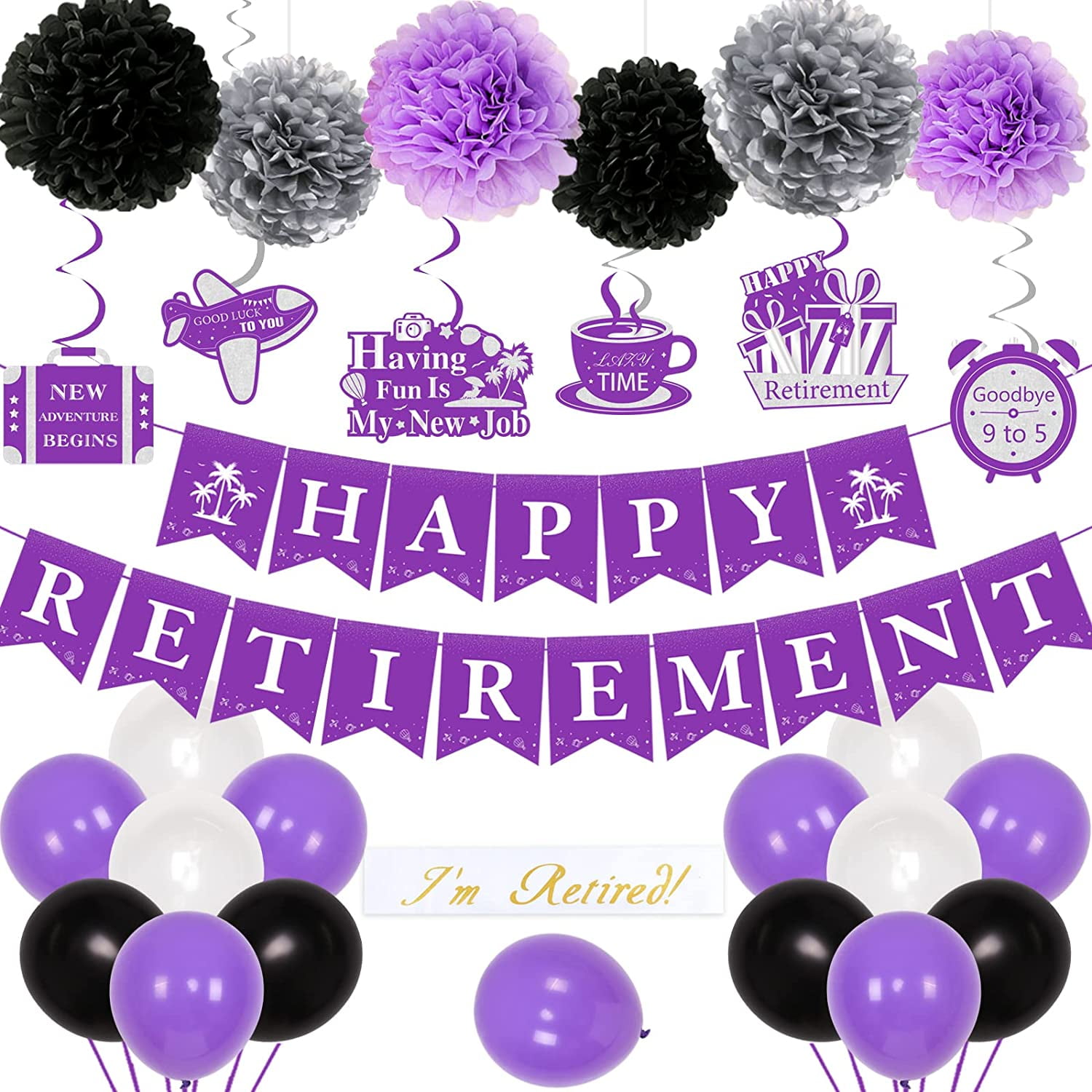Kreatwow Retirement Party Decorations Kits with Banner and Sash, Rubber ...
