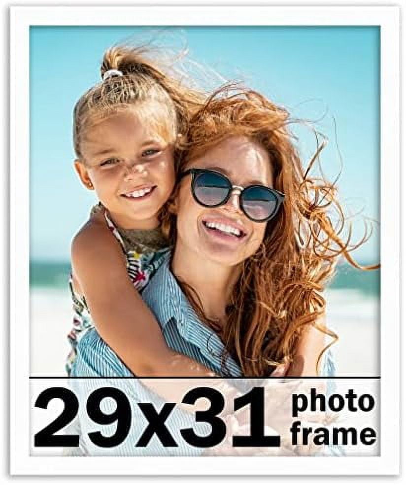 29X31 Frame White Solid Wood Picture Frame Includes UV Shatter Guard Front, Acid Free Foam ...