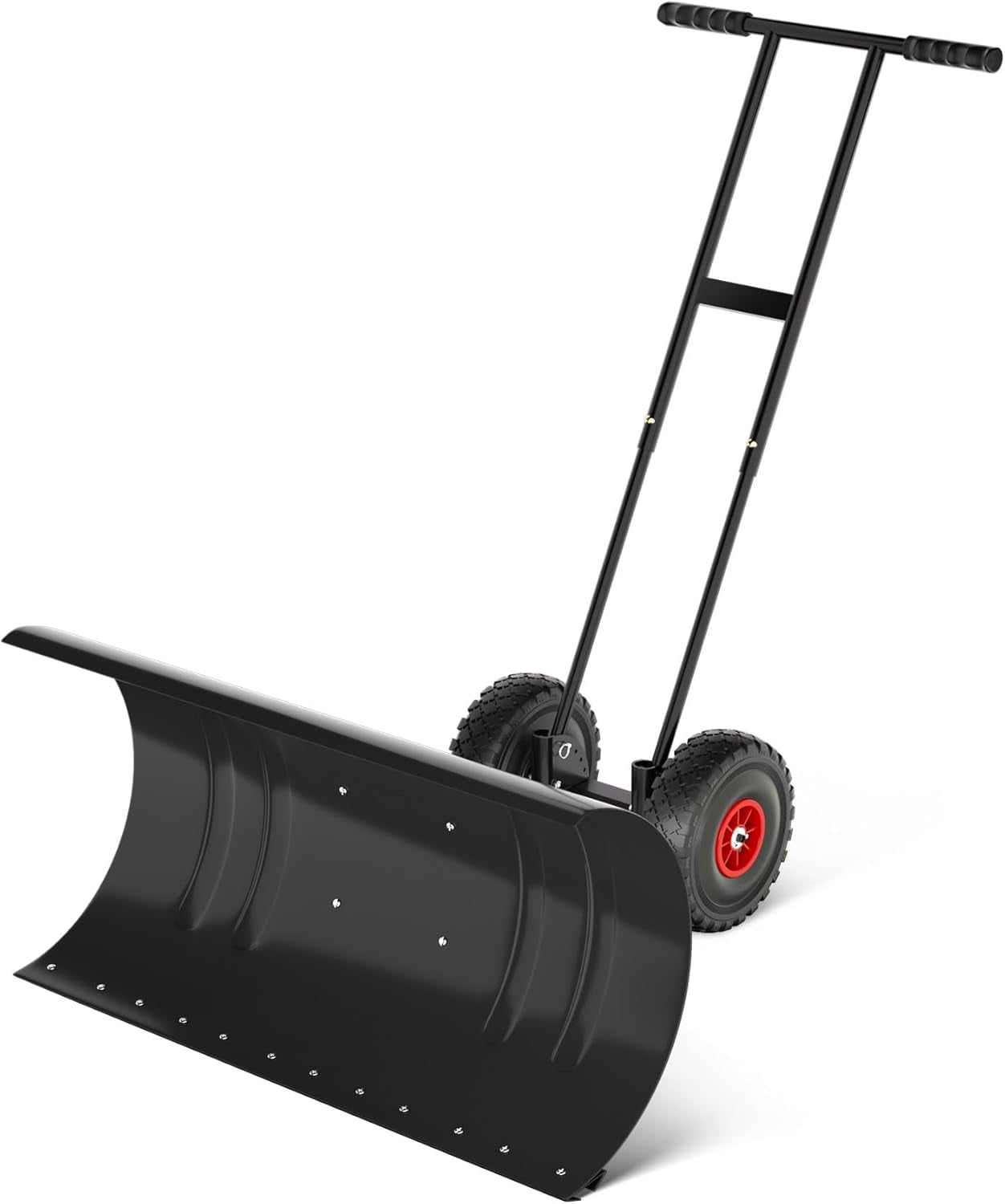 29in Snow Pusher Shovel with Wheels,Galvanized Blade Heavy-Duty 2-Wheel ...