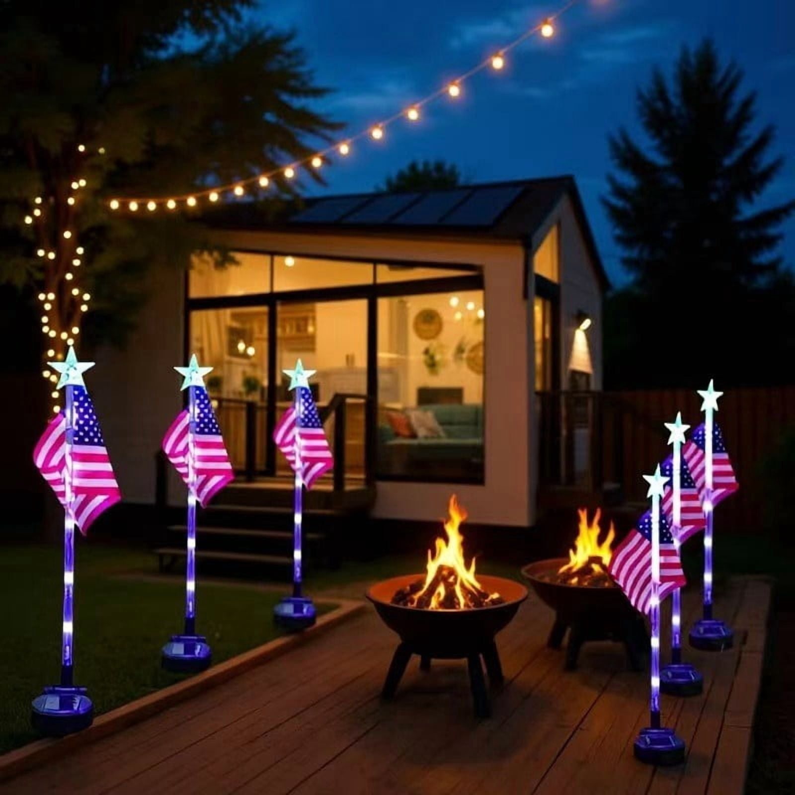 29in Solar Powered Us Flag Garden Ground Stake Light, Weatherproof ...