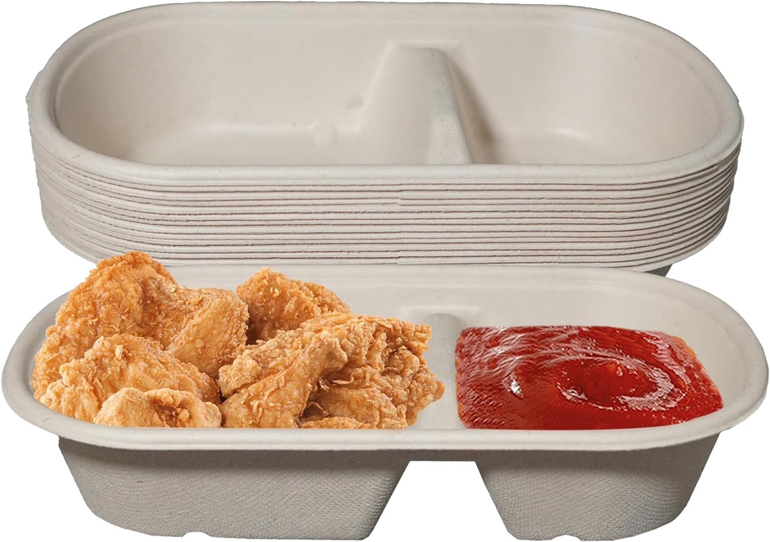29oz Disposable Bowls - 2 Compartment Rectangular Compostable Sugarcane ...