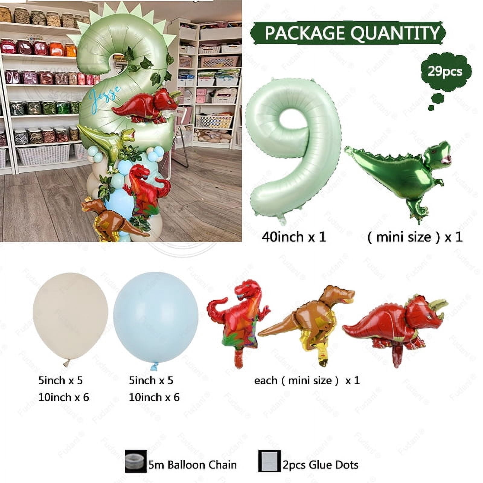 29pcs Dinosaur Theme Balloons 40inch Green Digital Birthday Balloon ...