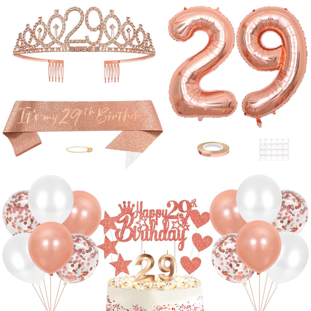 29th Birthday Decorations Birthday Princess Crown Queen Tiara It's My 29th Birthday Sash 29 Year ...