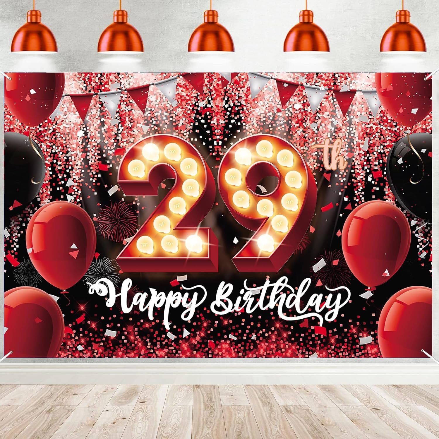 29th Happy Birthday Banner Red Sequin Balloon Banner Backdrop for Man ...