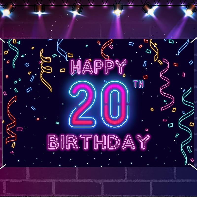 29th Neon Glow Happy Birthday Banner Let’s Glow Banner Backdrop ...