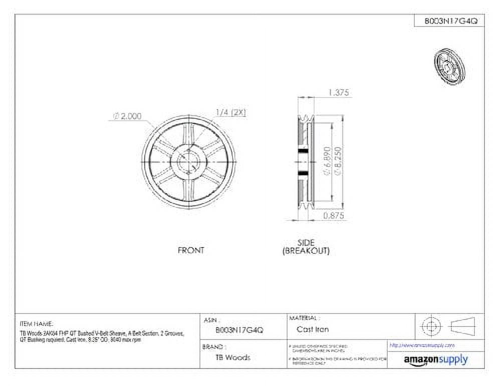 2AK84 FHP QT Bushed V-Belt Sheave, A Belt Section, 2 Grooves, QT ...