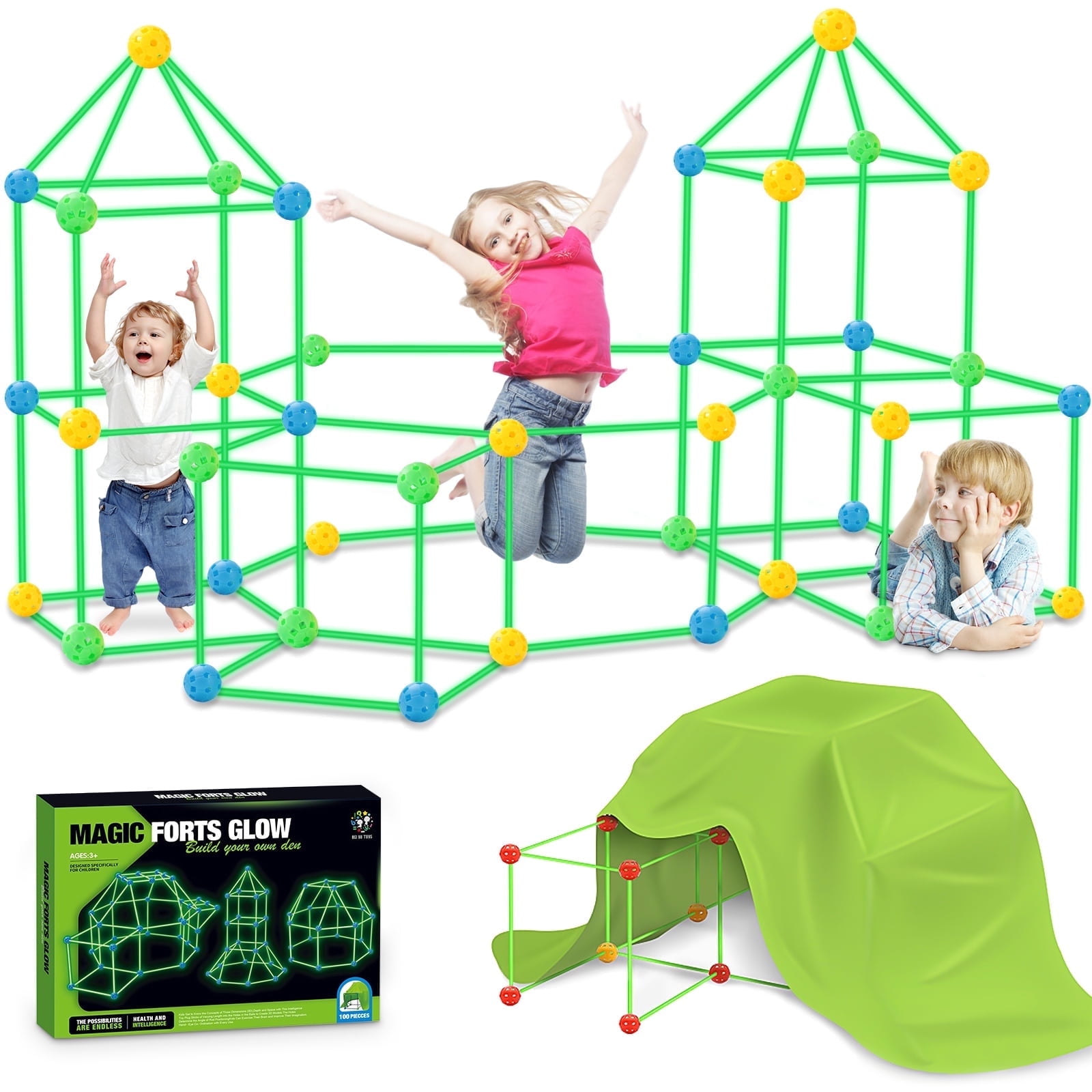 2BK Ultimate Indoor Glow Fort Building Kit - 100 PCS Buildable Set for ...